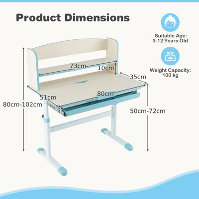 Costway Kids Study Desk Height Adjustable Children Writing Table w Tilt Desktop