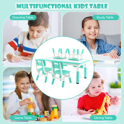 COSTWAY Kids Table and 4 Chairs Set Children Art Study Multi-Activity ...