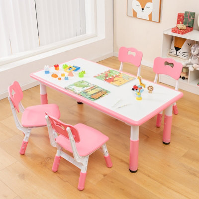 COSTWAY Kids Table and 4 Chairs Set Children Art Study Multi-Activity ...