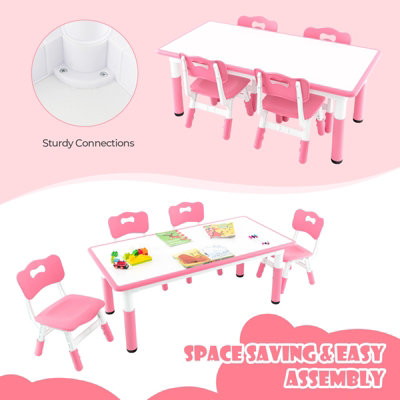 COSTWAY Kids Table and 4 Chairs Set Children Art Study Multi-Activity ...