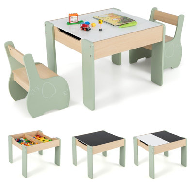 Costway Kids Table and Chair Set Children Activity Desk 2 Chairs w Reversible Blackborad