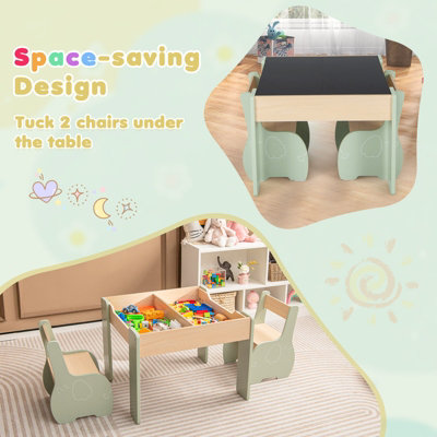 Costway Kids Table and Chair Set Children Activity Desk 2 Chairs w Reversible Blackborad