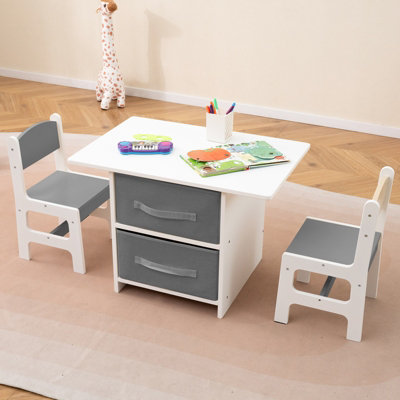 COSTWAY Kids Table and Chair Set Toddler Wooden Activity Table & 2 ...