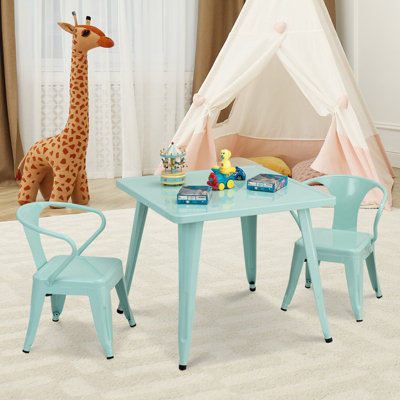 Costway Kids Table and Chairs Set Steel Children Activity Table with ...