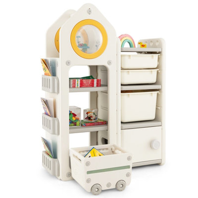 Costway Kids Toy Storage Organizer Toddler Storage Cabinet Toy Chest W Side Bookshelves