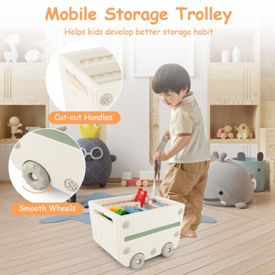 Costway Kids Toy Storage Organizer Toddler Storage Cabinet Toy Chest W Side Bookshelves