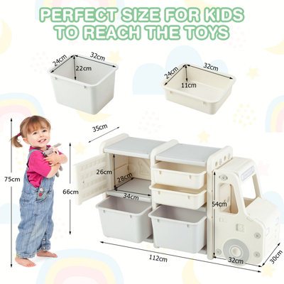 COSTWAY KIDS TOY STORAGE ORGANIZER TRUCK-SHAPED TODDLER STORAGE CABINET ...