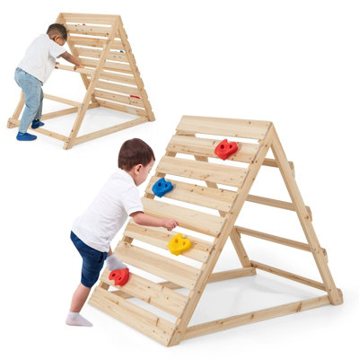 COSTWAY Kids Triangle Climber Toy Solid Wood Climbing Frame w/ Climbing ...