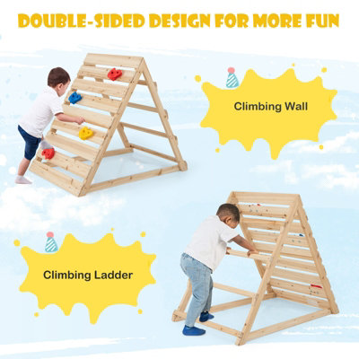 COSTWAY Kids Triangle Climber Toy Solid Wood Climbing Frame w/ Climbing ...