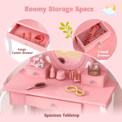 COSTWAY Kids Vanity Dressing Table and Chair Set w/ Detachable ...