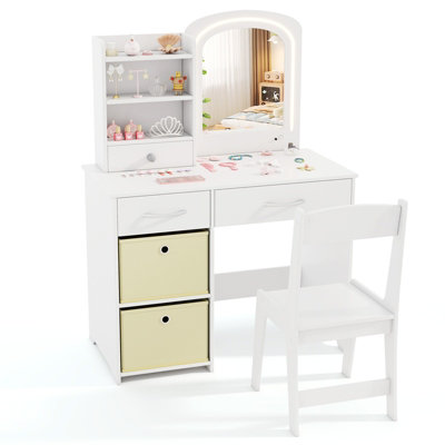 Girls Vanity With Light Princess Vanity Make Up Table With Mirror And ...