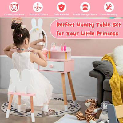 Costway Kids Vanity Table & Chair Set Princess Makeup Dressing Table w ...
