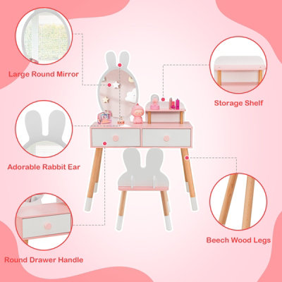 Costway Kids Vanity Table & Chair Set Princess Makeup Dressing Table w ...