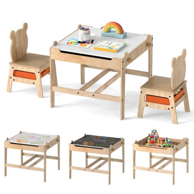 COSTWAY Kids Wooden Activity Desk Set w/ Reversible Whiteboard ...