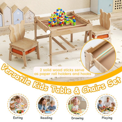 COSTWAY Kids Wooden Activity Desk Set w/ Reversible Whiteboard ...