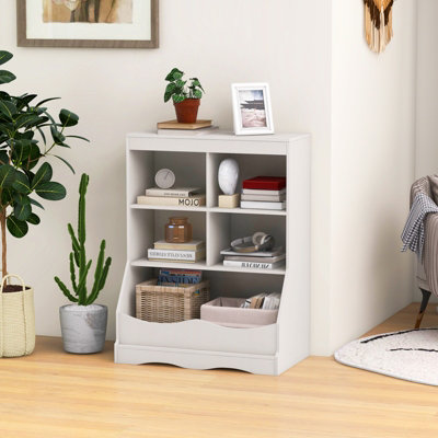 COSTWAY Kids Wooden Bookshelf Toy Storage Organizer Cubby Cabinet w 5 Cubes