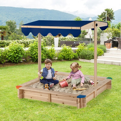 Costway Kids Wooden Sandbox Outdoor Children Play Sandpit w/ Height ...