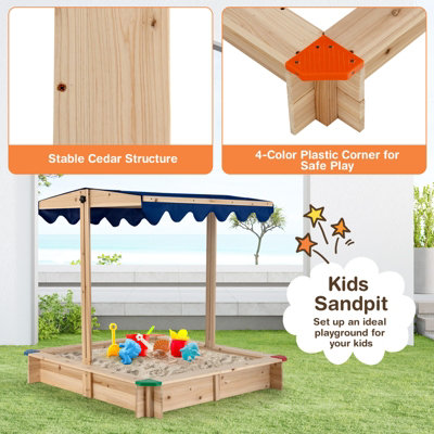 Costway Kids Wooden Sandbox Outdoor Children Play Sandpit w/ Height ...