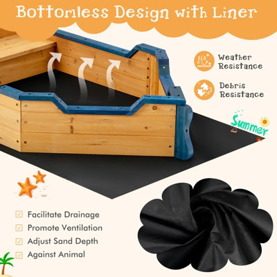 Costway Kids Wooden Sandbox Pirate Ship Play Boat w/ Flag Rudder ...