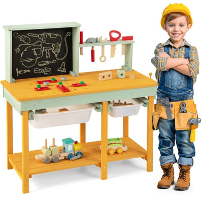 Costway Kids Wooden Toy Workbench Children Pretend Play Tool Toy Gift ...