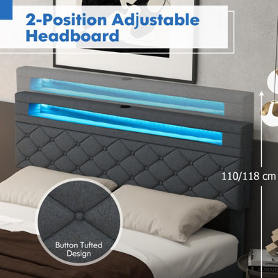 COSTWAY King Size Bed Frame LED Lighted Platform Bed w/ 4 Drawers ...