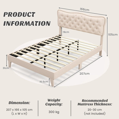 Costway King Size Bed Frame Wooden Slat Bed Platform w Upholstered Button Tufted Headboard
