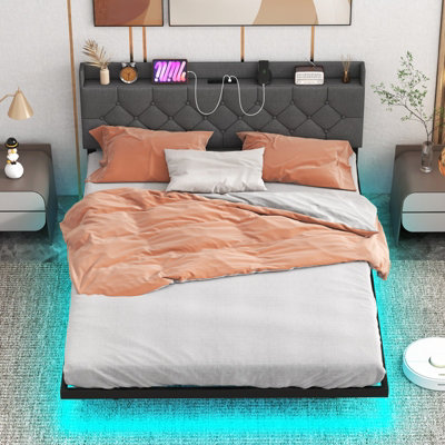 Costway King Size Floating Bed Frame LED Lights Modern Platform Bed w ...