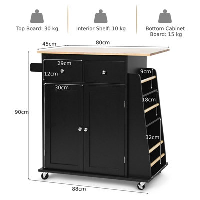Costway Kitchen Island Rolling Storage Cabinet Trolley Cart Adjustable ...