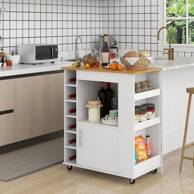 Costway Kitchen Island Rolling Storage Cabinet Trolley Cart Shelves ...