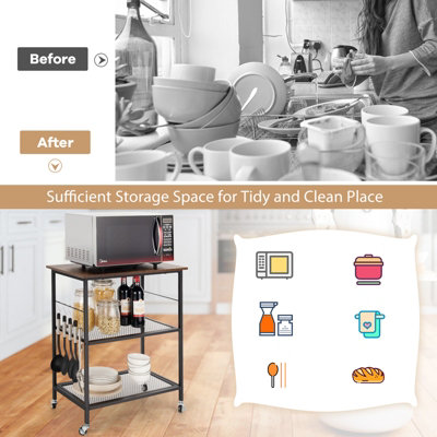 Costway Kitchen Serving Rolling Carts 2 Mesh Shelve Storage Shelves ...