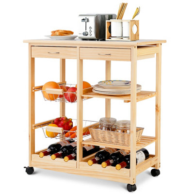Costway Kitchen Storage Trolley Cart Rolling Island Shelves Cupboard 2 ...