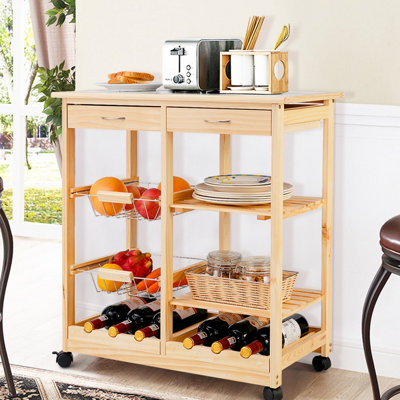 Costway Kitchen Storage Trolley Cart Rolling Island Shelves Cupboard 2 ...