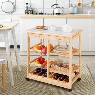 Costway Kitchen Storage Trolley Cart Rolling Island Shelves Cupboard 2 ...
