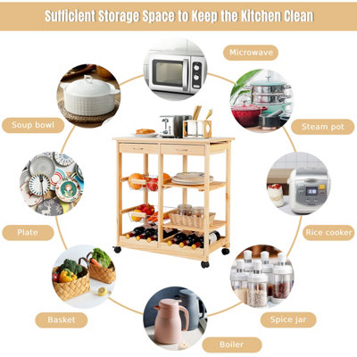 Costway Kitchen Storage Trolley Cart Rolling Island Shelves Cupboard 2 ...