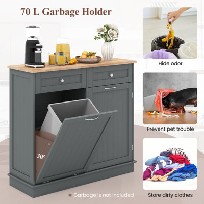 Costway Kitchen Trash Cabinet Tilt Out Trash Bin Cabinet Freestanding ...