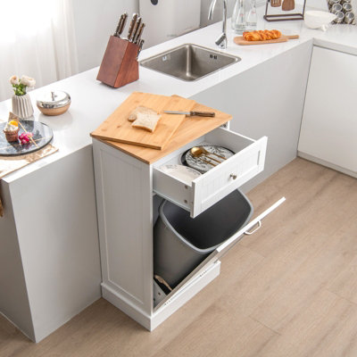 Costway Kitchen Trash Cabinet Tilt Out Trash Recycling Bin Cabinet With ...