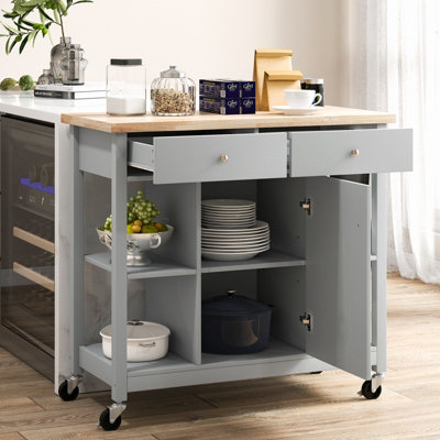COSTWAY Kitchen Trolley Cart Rolling Kitchen Island w/ Cabinet & Rubber ...