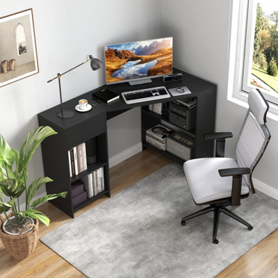 COSTWAY L-SHAPED COMPUTER DESK COMPACT CORNER EXECUTIVE DESK W/STORAGE ...