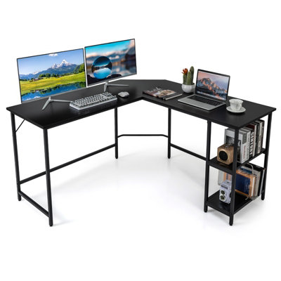 Costway L-Shaped Computer Desk Corner Computer Gaming Desk w/ 2-tier ...