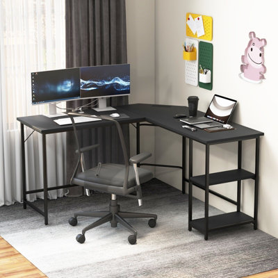 Costway L-Shaped Computer Desk Corner Computer Gaming Desk w/ 2-tier ...