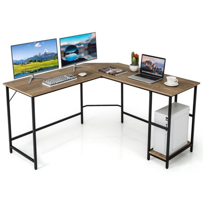 Costway L-Shaped Computer Desk Corner Computer Gaming Desk w/ 2-tier ...