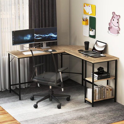 Costway L-Shaped Computer Desk Corner Computer Gaming Desk w/ 2-tier ...