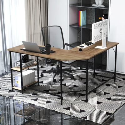 Costway L-Shaped Computer Desk Corner Computer Gaming Desk w/ 2-tier ...