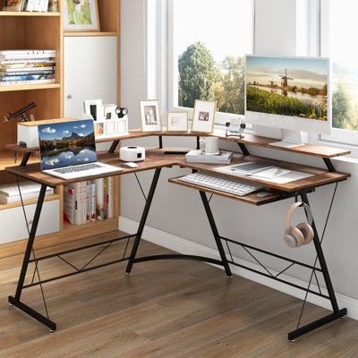 Costway L shaped Computer Desk Ergonomic Gaming Table Study Workstation W Power Outlet