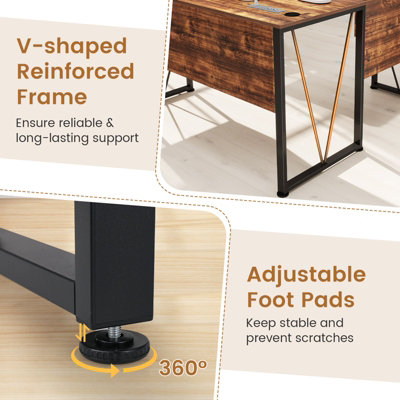 COSTWAY L-shaped Computer Desk w/ Power Outlets 150 CM Corner Desk with ...