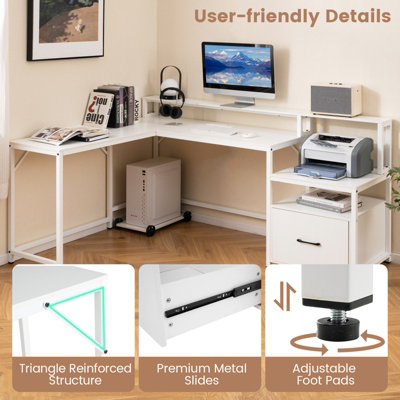 COSTWAY L-shaped Computer Desk with Power Outlet Home Office Desk with ...