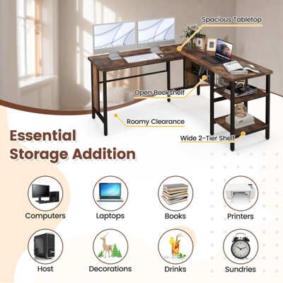 Costway L-Shaped Corner Computer Desk 150cm Large Corner Desk ...