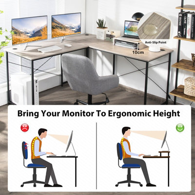 Costway L-Shaped Corner Computer Desk Reversible Study Writing Desk ...