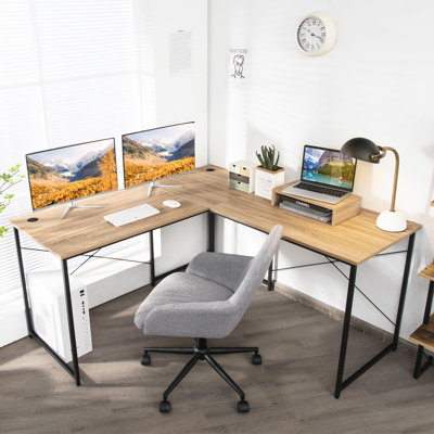 Costway L-Shaped Corner Computer Desk Reversible Study Writing Desk ...