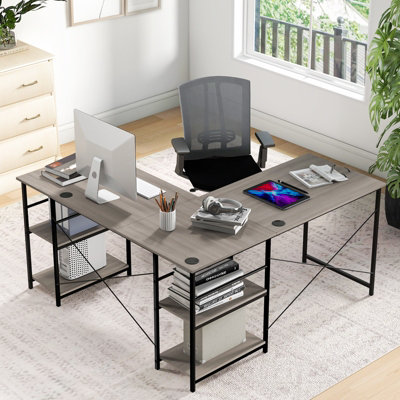 Costway L-Shaped Corner Computer Desk Study Writing Desk Workstation ...